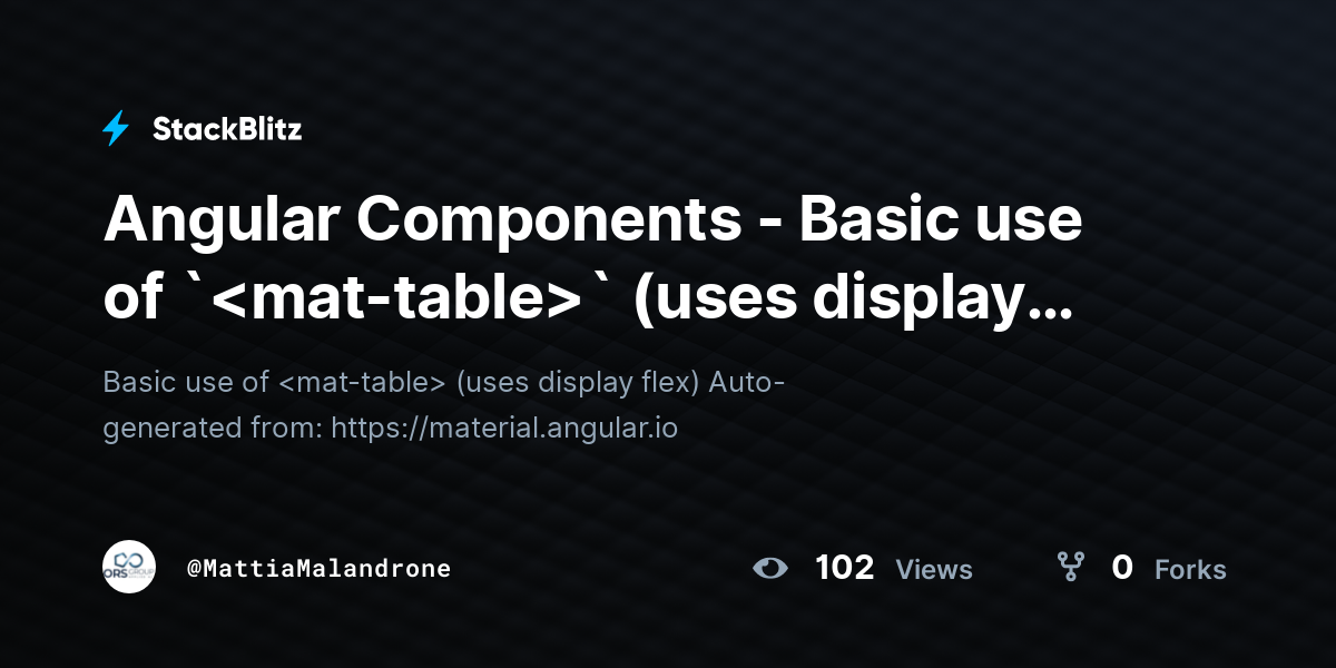 Angular Components - Basic use of ` ` (uses display flex) - StackBlitz Angular Components - Basic use of ` ` (uses display flex) - StackBlitz