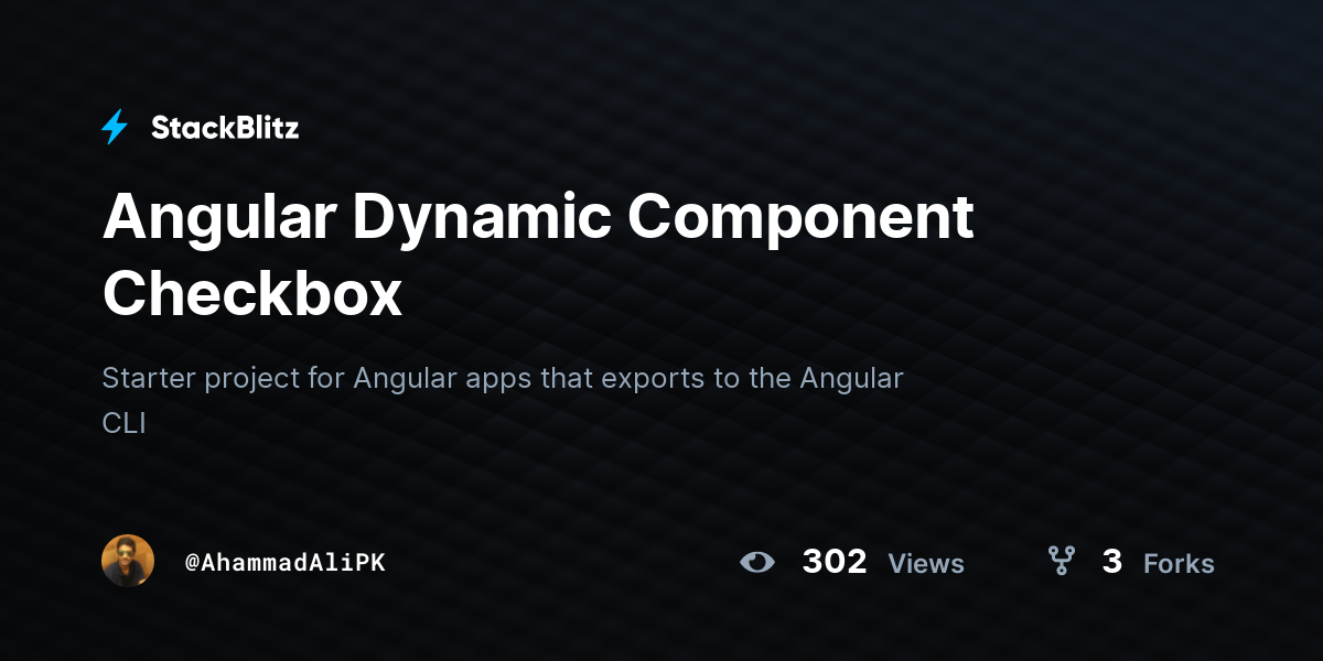 Angular Dynamic Component Checkbox - StackBlitz Angular Dynamic Component Checkbox - StackBlitz