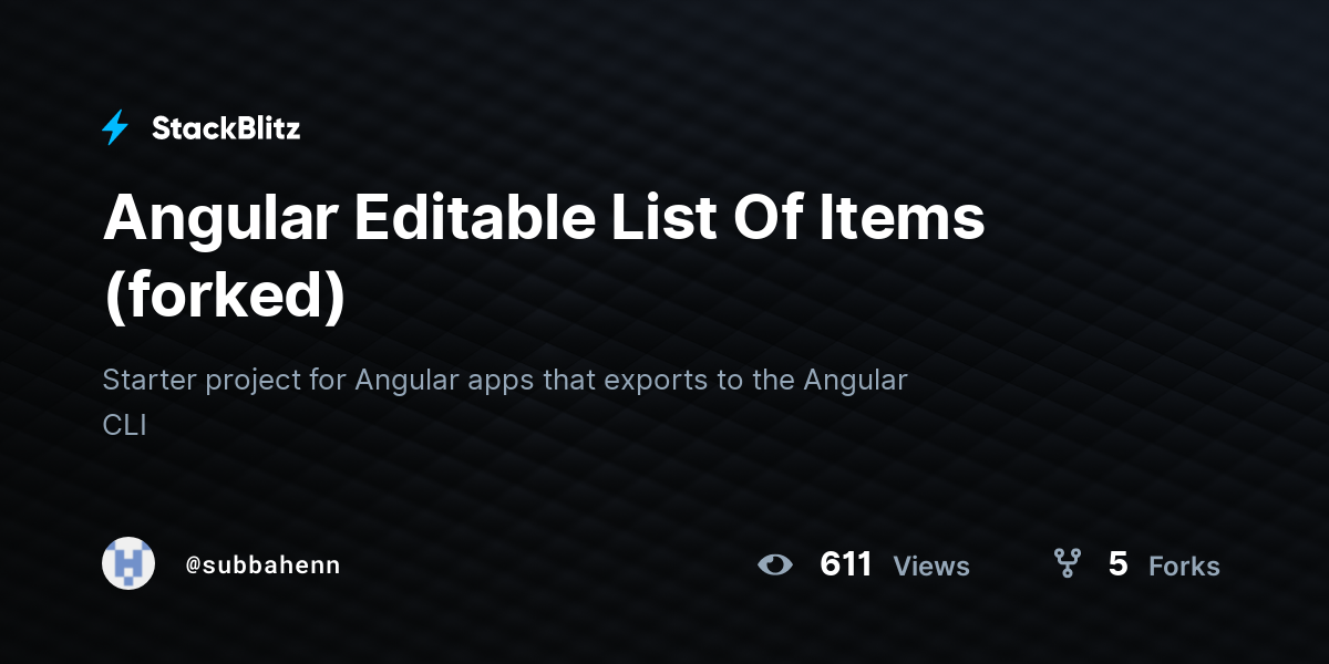 Angular Editable List Of Items (forked) - StackBlitz