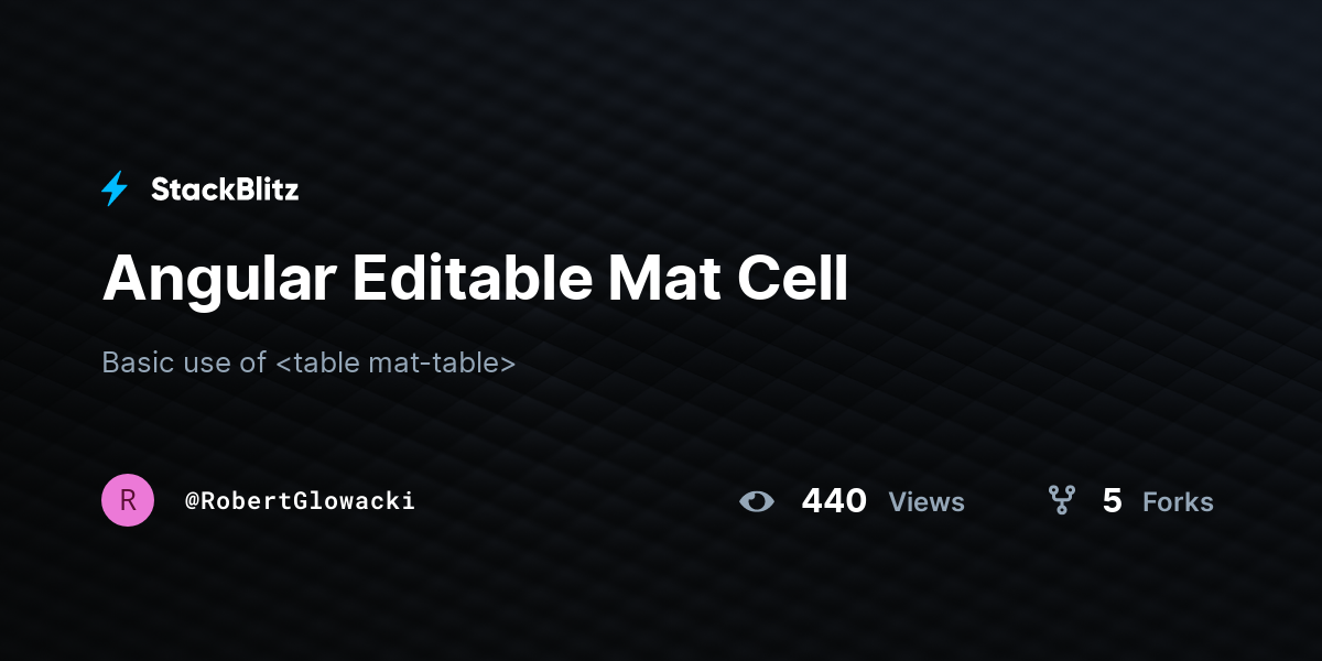 Angular Editable Mat Cell - StackBlitz Angular Editable Mat Cell - StackBlitz