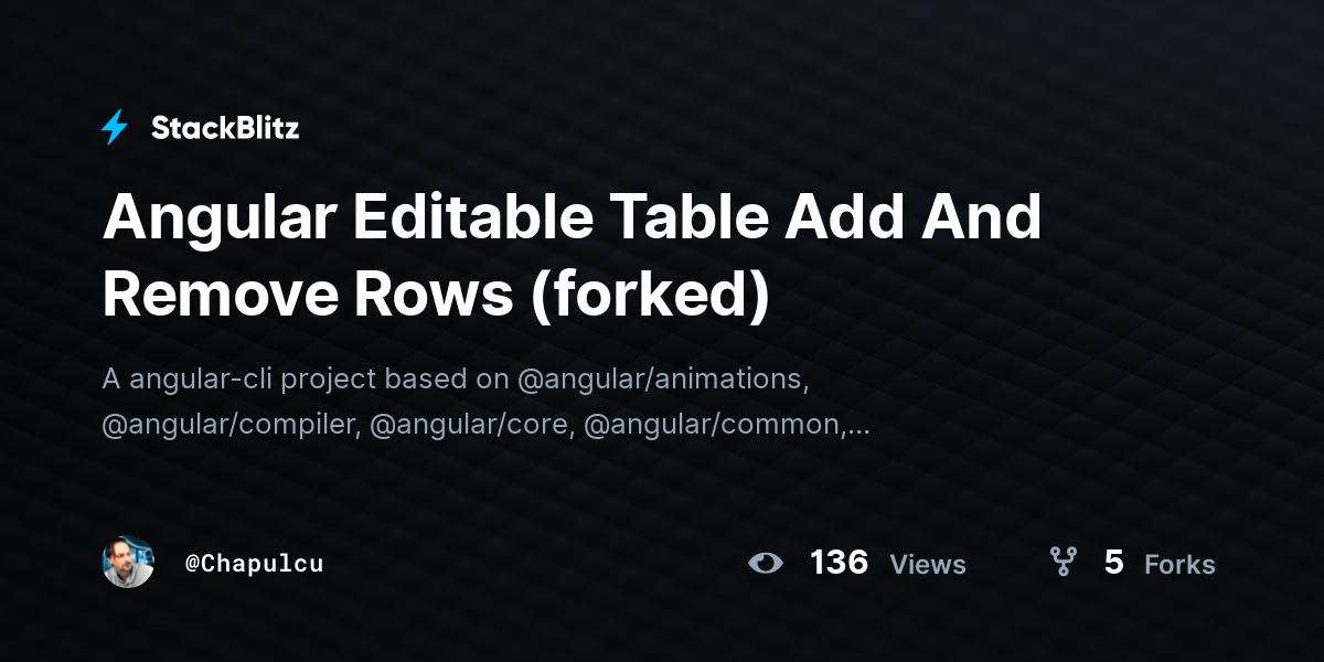 Angular Editable Table Add And Remove Rows (forked) - StackBlitz