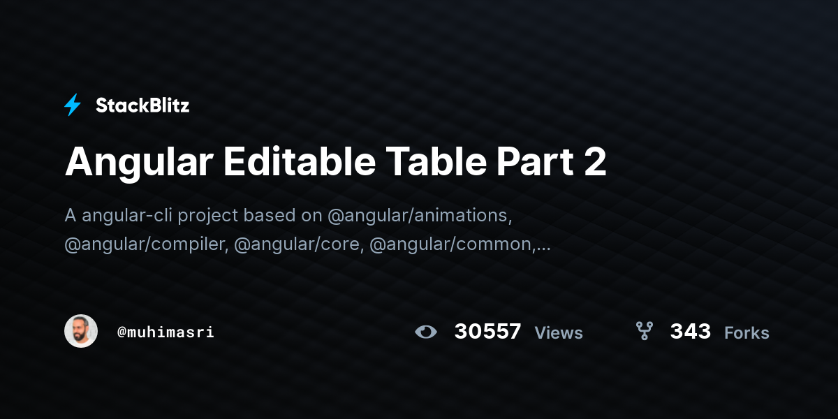 Angular Editable Table Part 2 - StackBlitz