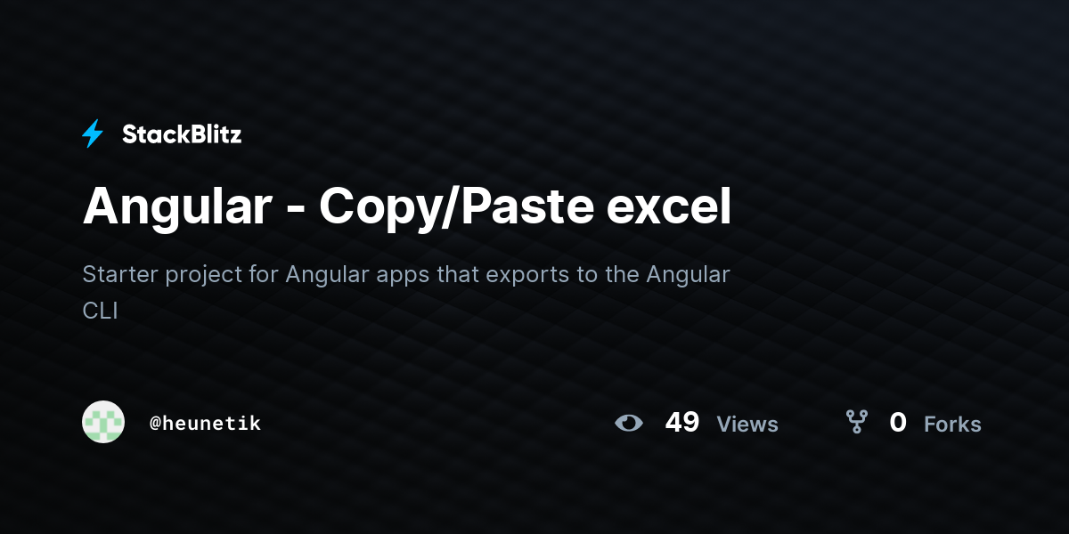 Angular - Copy/Paste excel - StackBlitz