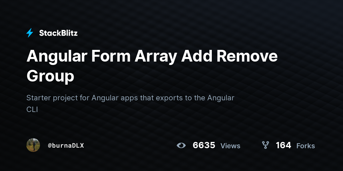 Angular Form Array Add Remove Group - StackBlitz