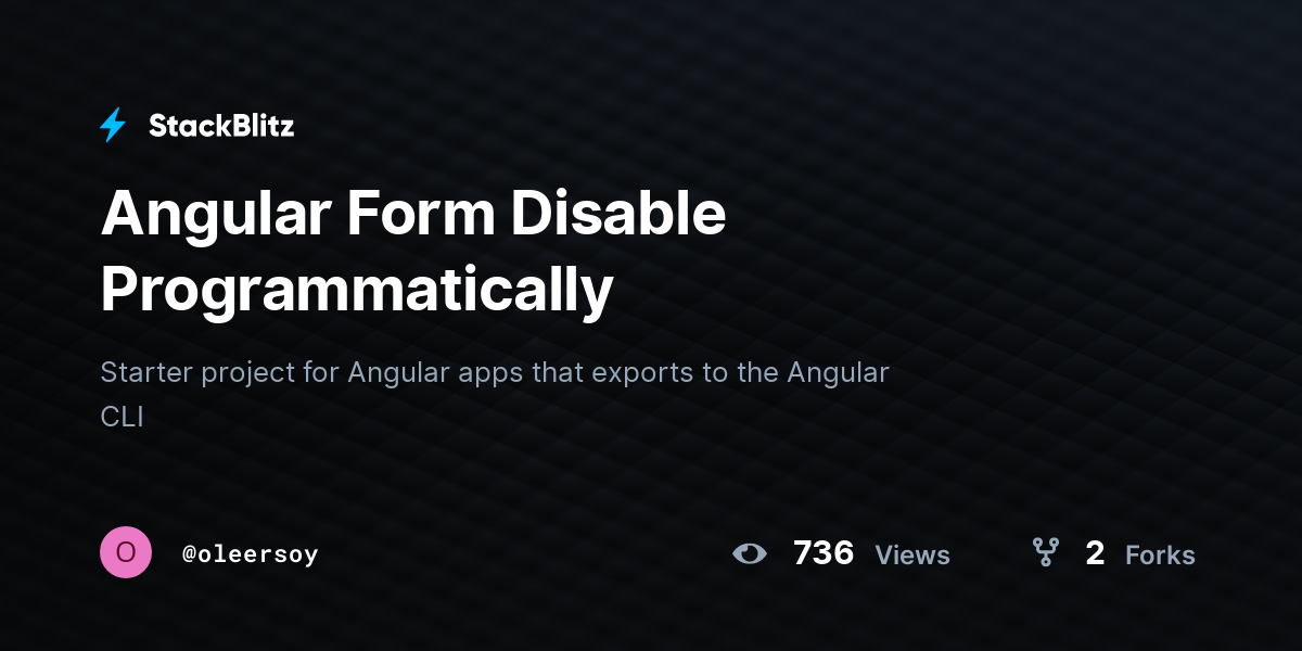 Angular Form Disable Programmatically - StackBlitz Angular Form Disable Programmatically - StackBlitz