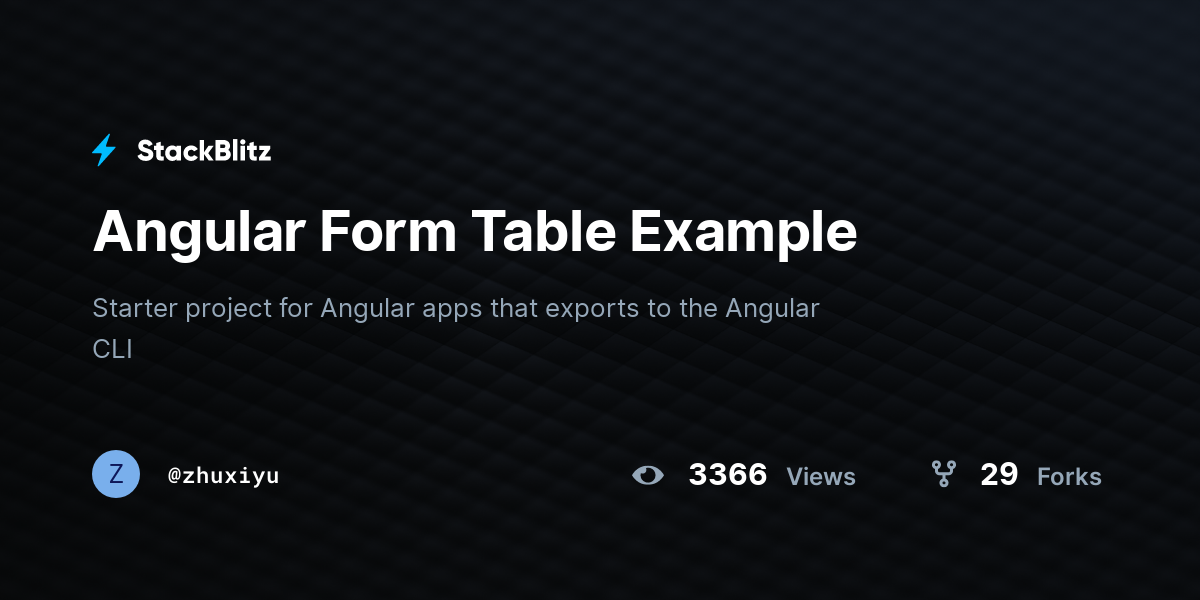 Angular Form Table Example - StackBlitz