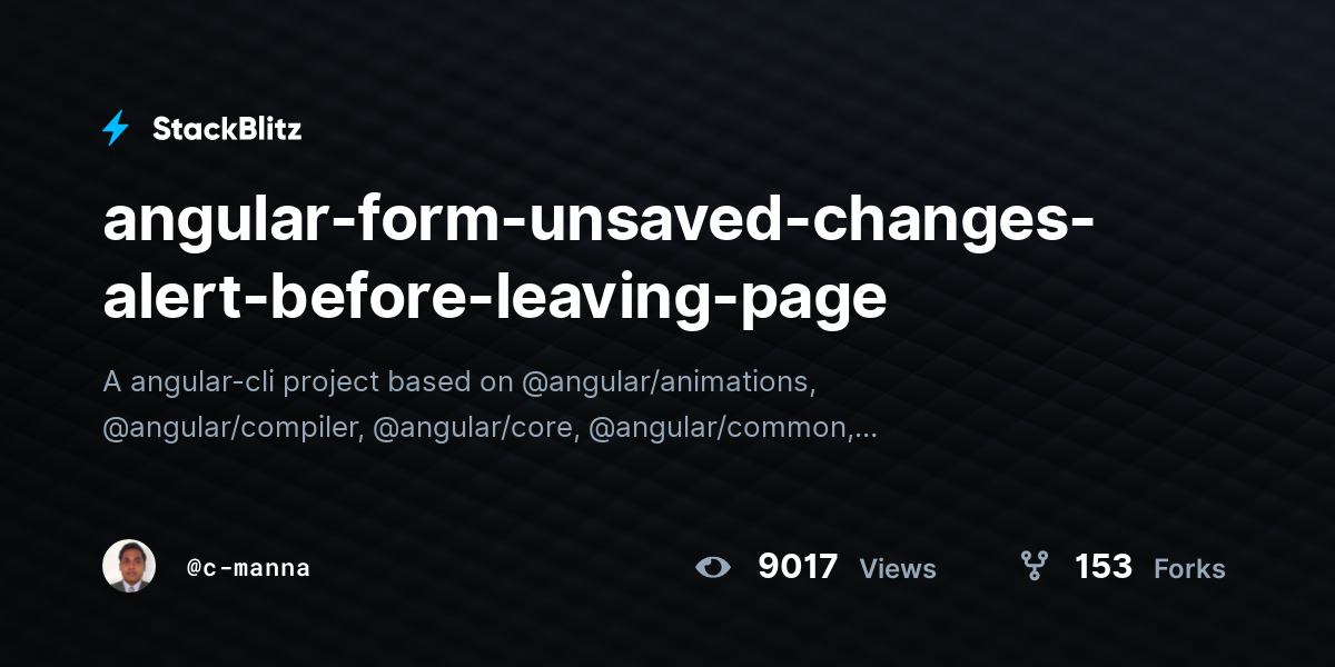 angular-form-unsaved-changes-alert-before-leaving-page - StackBlitz