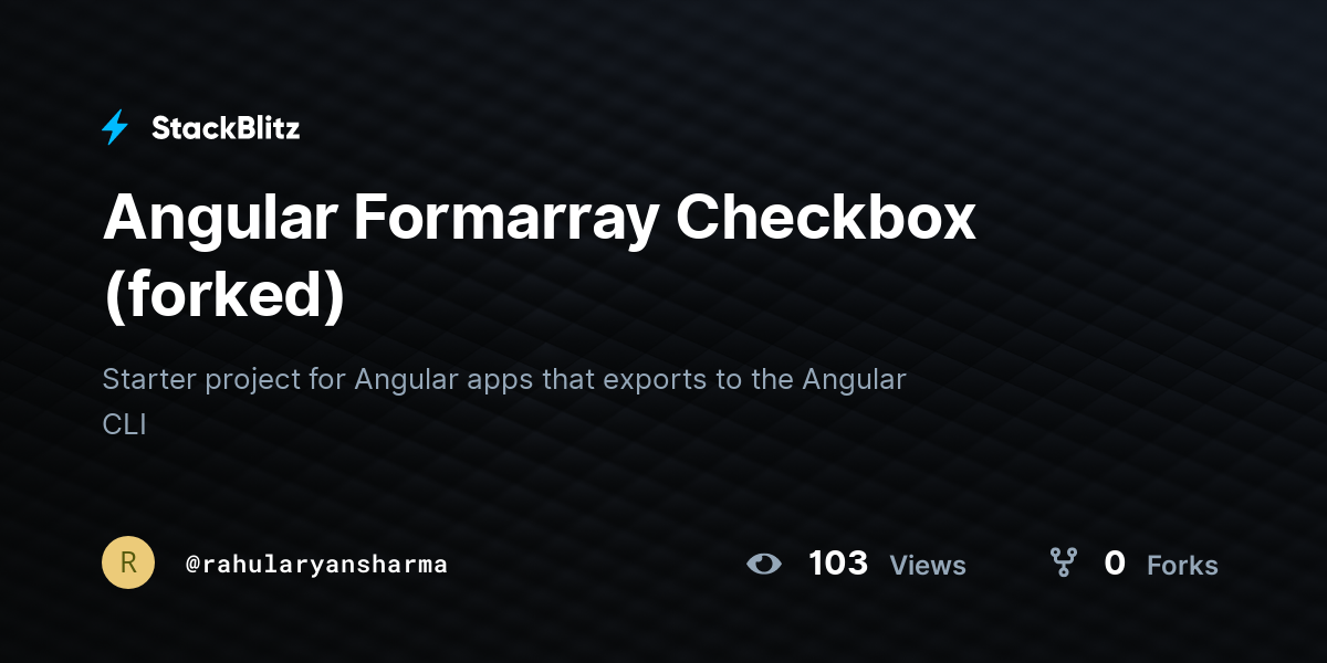 Angular Formarray Checkbox (forked) - StackBlitz Angular Formarray Checkbox (forked) - StackBlitz