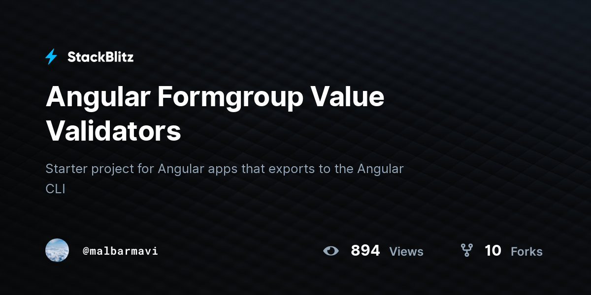 Angular Formgroup Value Validators - StackBlitz