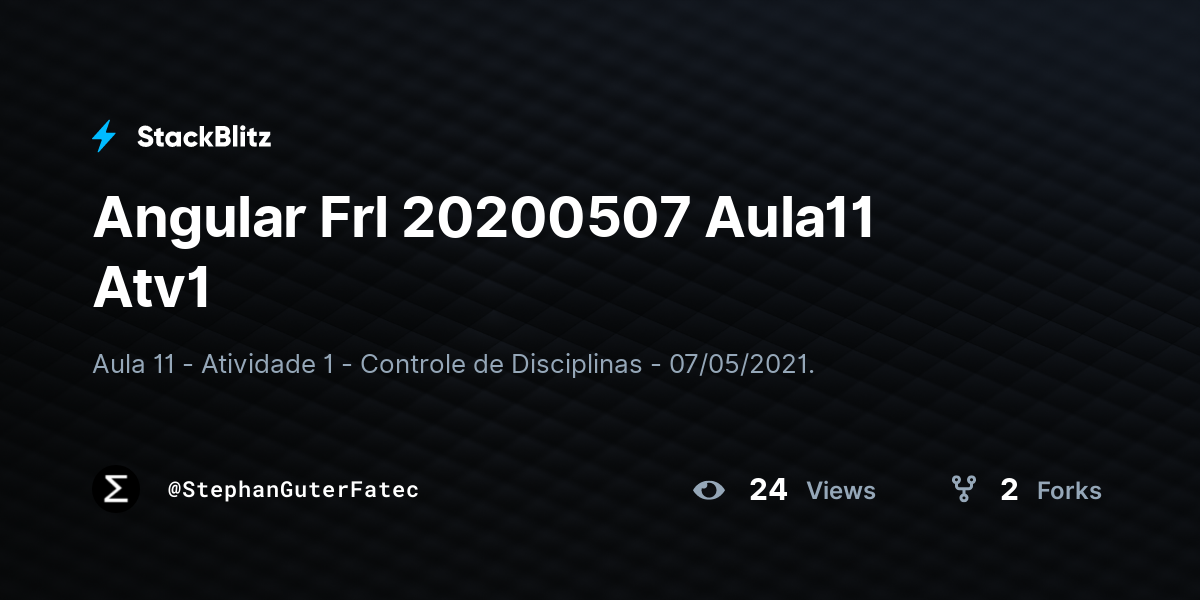 Angular Frl 20200507 Aula11 Atv1 - StackBlitz
