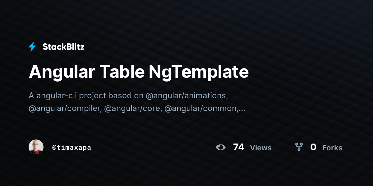 Angular Table NgTemplate - StackBlitz Angular Table NgTemplate - StackBlitz