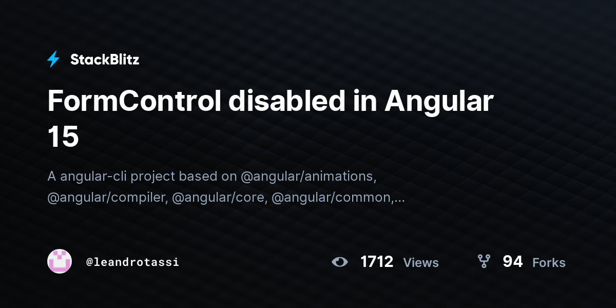 FormControl disabled in Angular 15 - StackBlitz FormControl disabled in Angular 15 - StackBlitz
