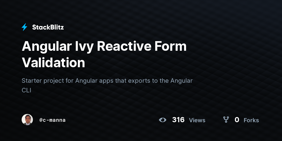 Angular Ivy Reactive Form Validation - StackBlitz Angular Ivy Reactive Form Validation - StackBlitz