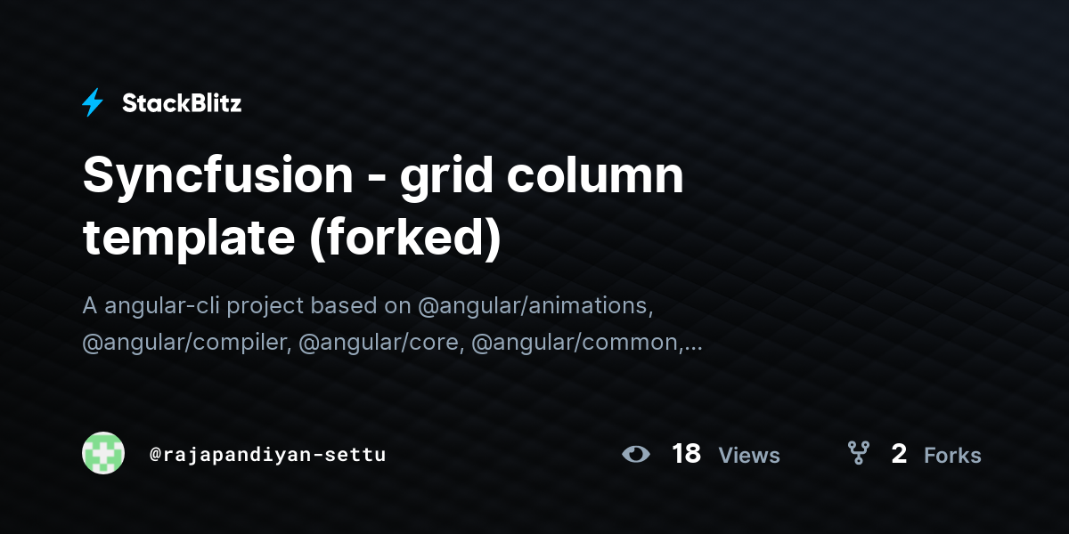 Syncfusion - grid column template (forked) - StackBlitz Syncfusion - grid column template (forked) - StackBlitz