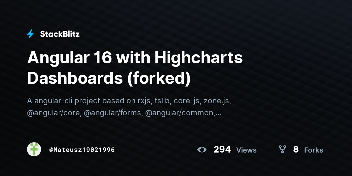Angular 16 with Highcharts Dashboards (forked) - StackBlitz