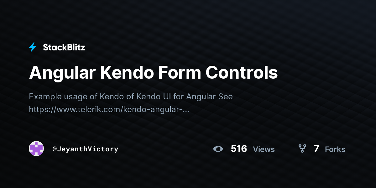 Angular Kendo Form Controls - StackBlitz Angular Kendo Form Controls - StackBlitz