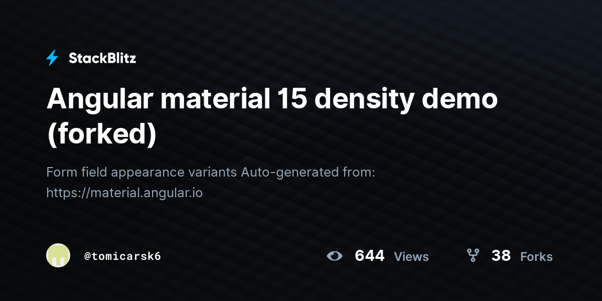 Angular material 15 density demo (forked) - StackBlitz Angular material 15 density demo (forked) - StackBlitz