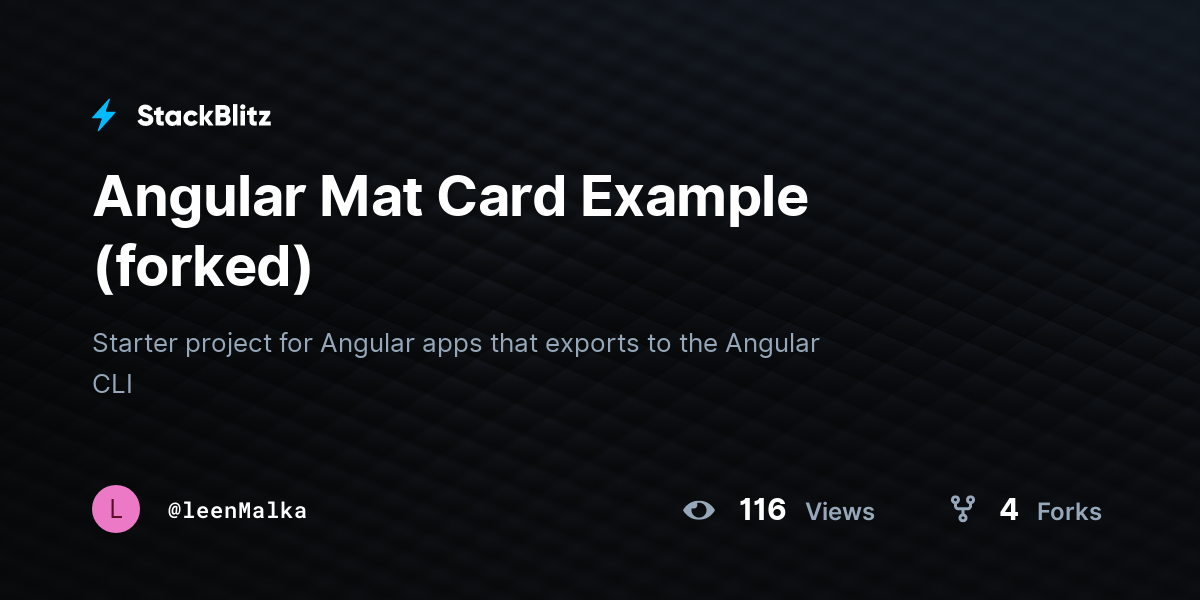 Angular Mat Card Example (forked) - StackBlitz Angular Mat Card Example (forked) - StackBlitz