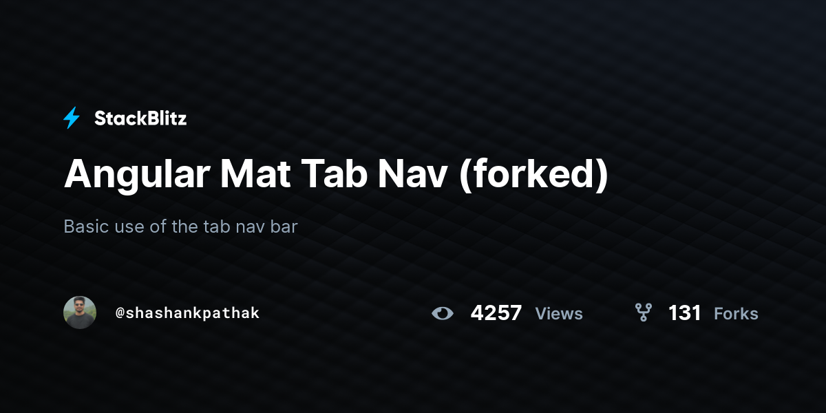 Angular Mat Tab Nav (forked) - StackBlitz Angular Mat Tab Nav (forked) - StackBlitz
