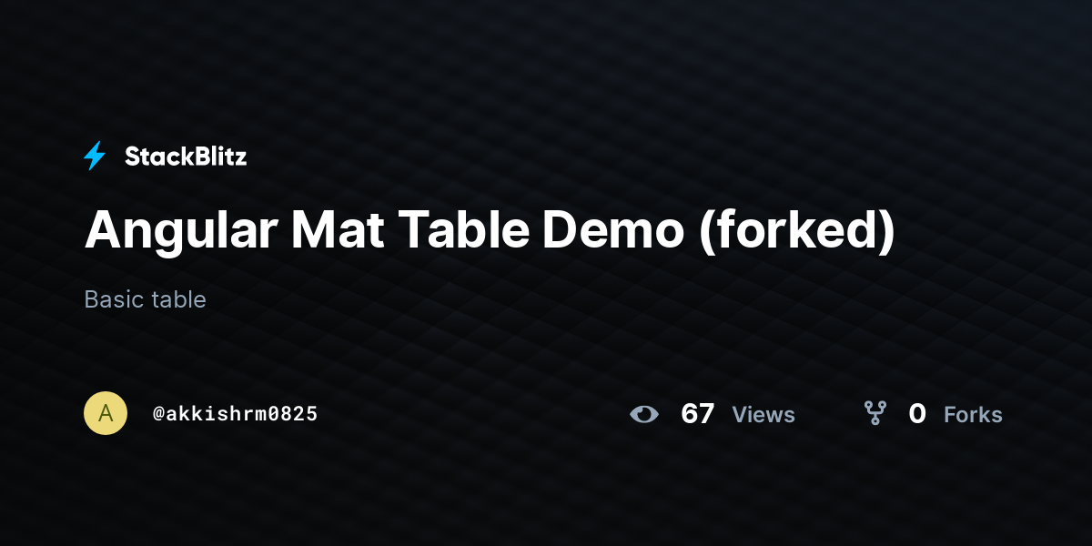 Angular Mat Table Demo (forked) - StackBlitz Angular Mat Table Demo (forked) - StackBlitz