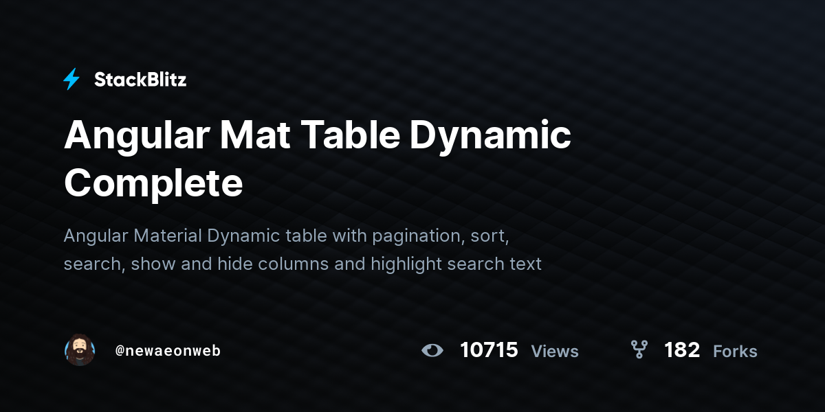 Angular Mat Table Dynamic Complete - StackBlitz