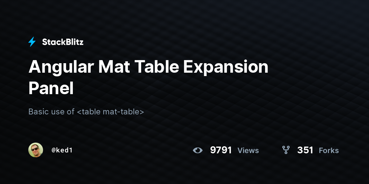 Angular Mat Table Expansion Panel - StackBlitz Angular Mat Table Expansion Panel - StackBlitz