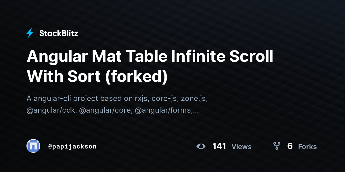 Angular Mat Table Infinite Scroll With Sort (forked) - StackBlitz