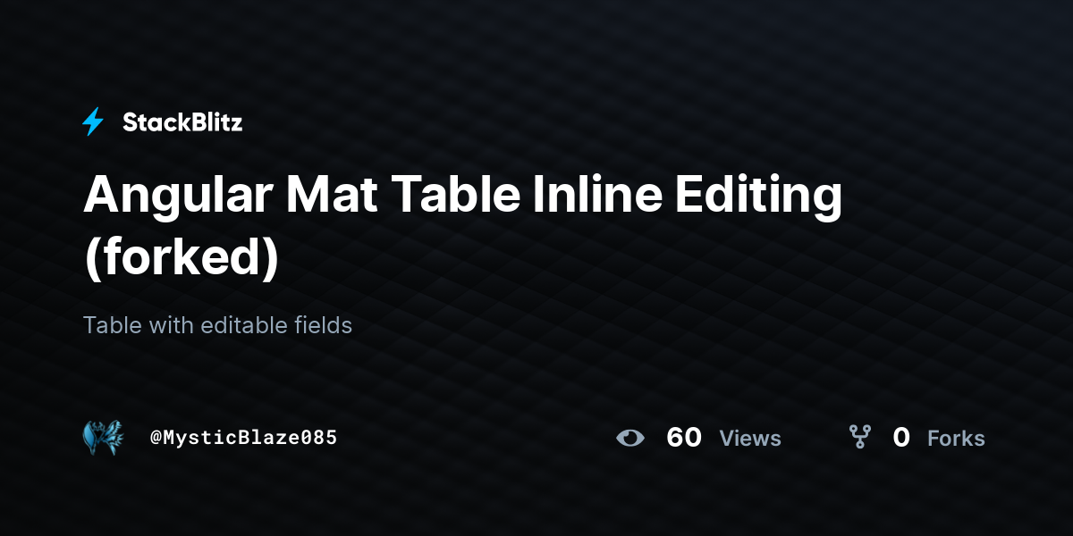 Angular Mat Table Inline Editing (forked) - StackBlitz Angular Mat Table Inline Editing (forked) - StackBlitz