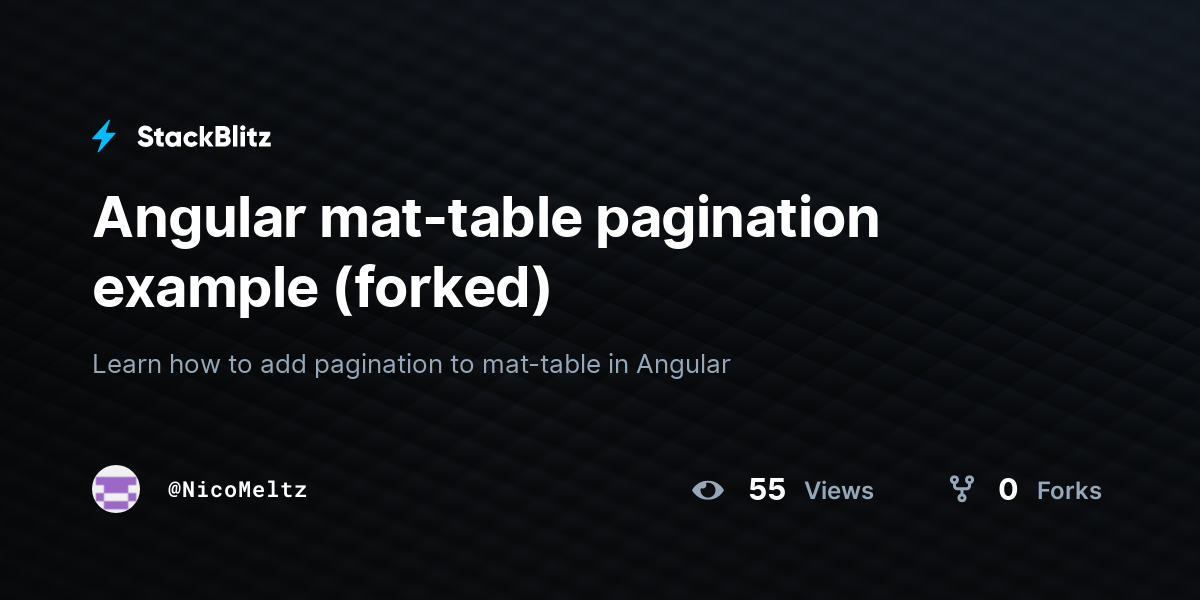 Angular mat-table pagination example (forked) - StackBlitz Angular mat-table pagination example (forked) - StackBlitz