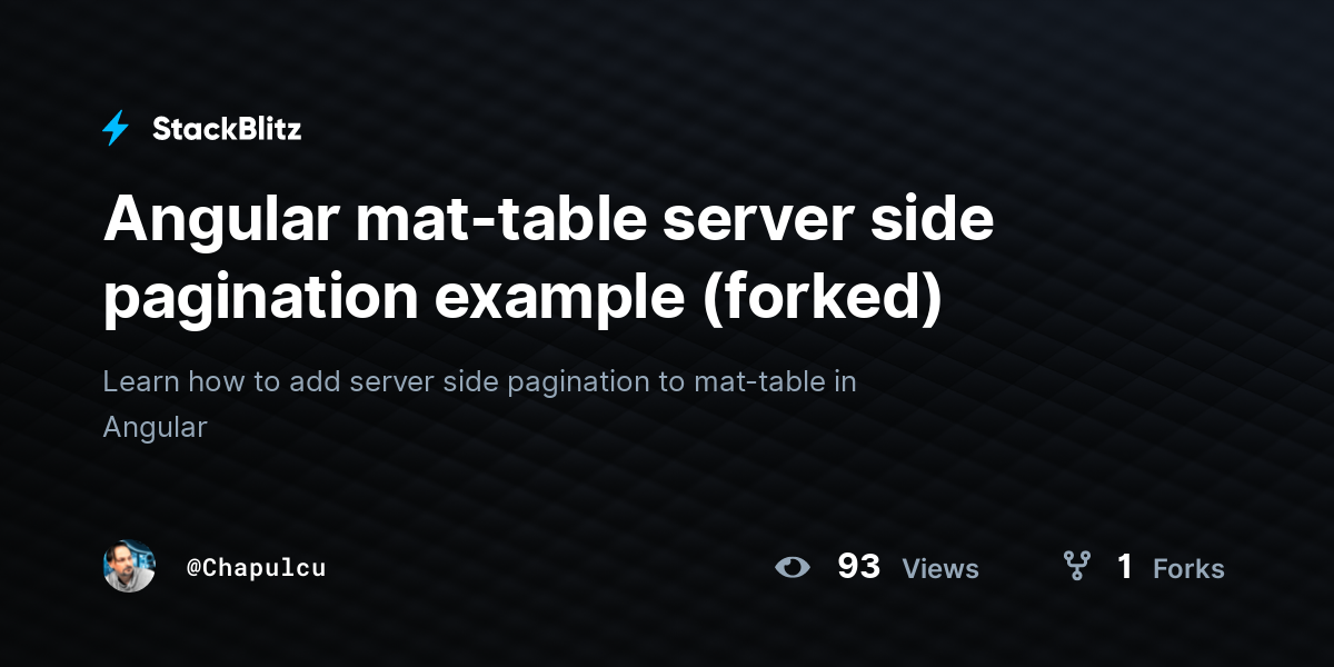 Angular mat-table server side pagination example (forked) - StackBlitz Angular mat-table server side pagination example (forked) - StackBlitz