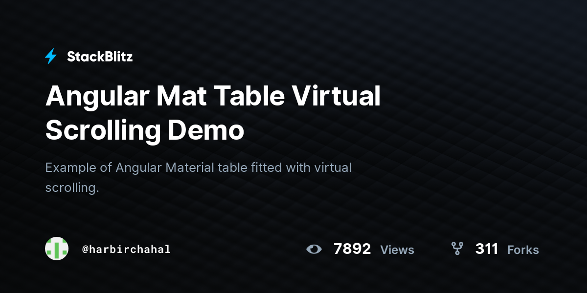 Angular Mat Table Virtual Scrolling Demo - StackBlitz