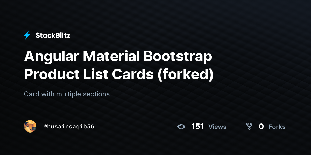 Angular Material Bootstrap Product List Cards (forked) - StackBlitz