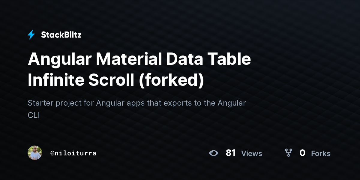 Angular Material Data Table Infinite Scroll (forked) - StackBlitz Angular Material Data Table Infinite Scroll (forked) - StackBlitz