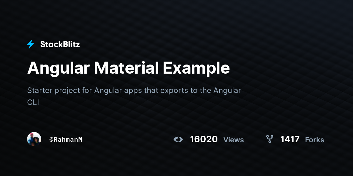 Angular Material Example - StackBlitz Angular Material Example - StackBlitz