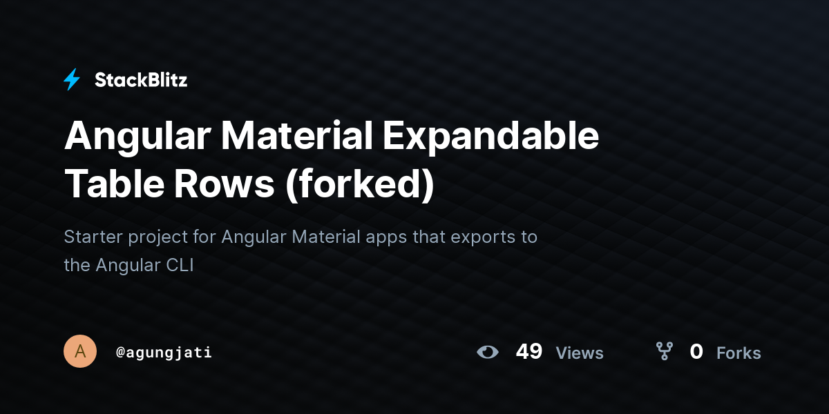 Angular Material Expandable Table Rows (forked) - StackBlitz Angular Material Expandable Table Rows (forked) - StackBlitz