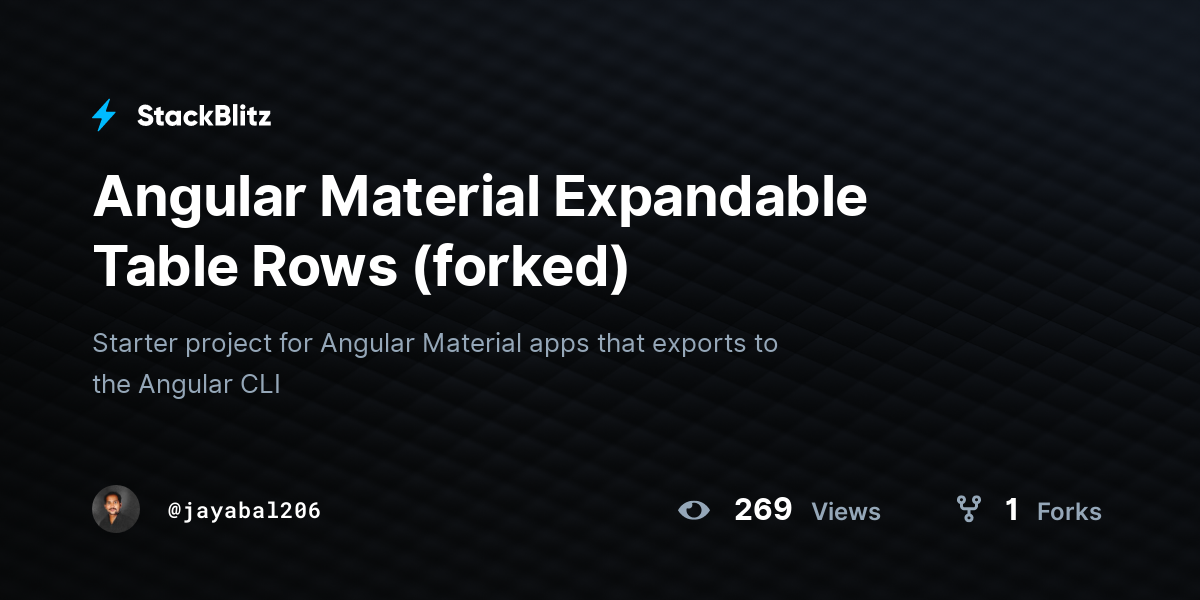 Angular Material Expandable Table Rows (forked) - StackBlitz Angular Material Expandable Table Rows (forked) - StackBlitz