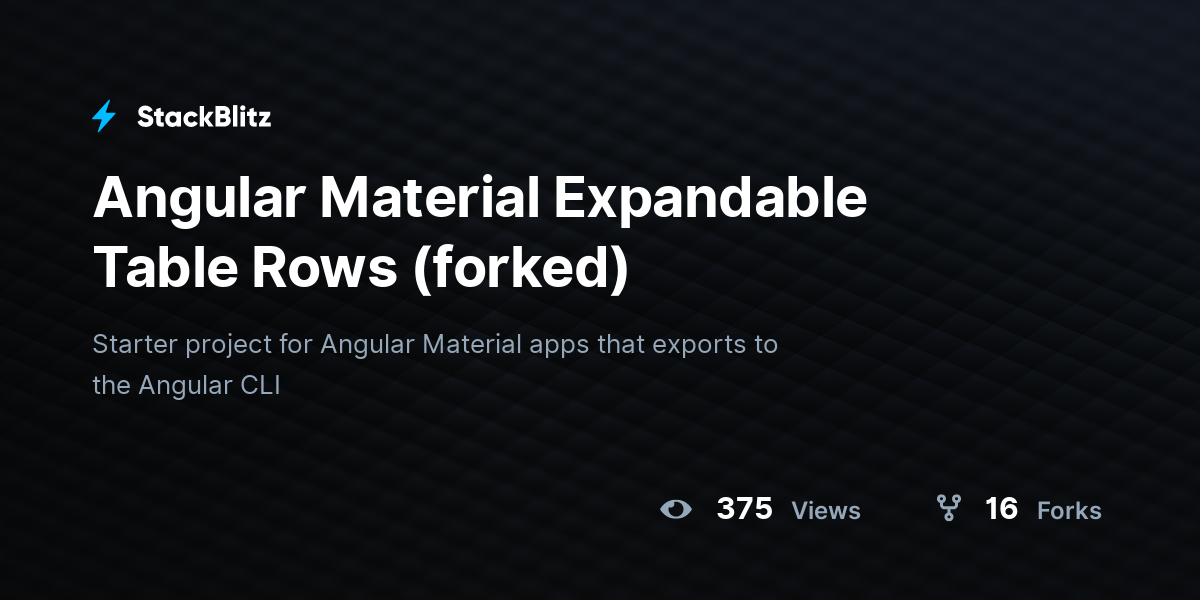 Angular Material Expandable Table Rows (forked) - StackBlitz