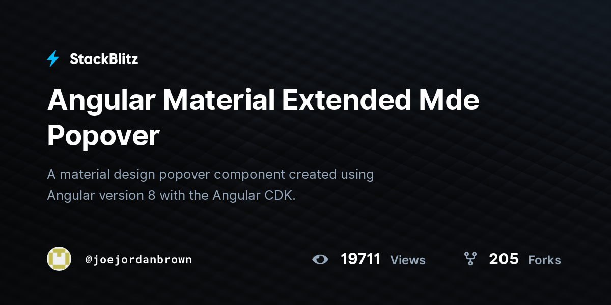 Angular Material Extended Mde Popover - StackBlitz Angular Material Extended Mde Popover - StackBlitz