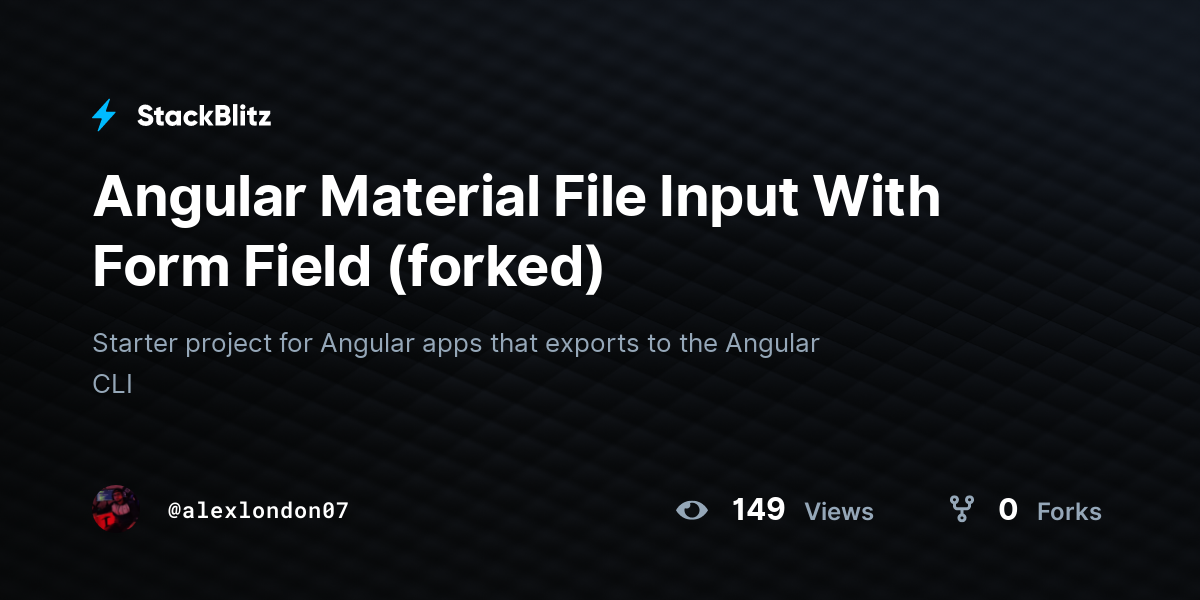 Angular Material File Input With Form Field (forked) - StackBlitz Angular Material File Input With Form Field (forked) - StackBlitz