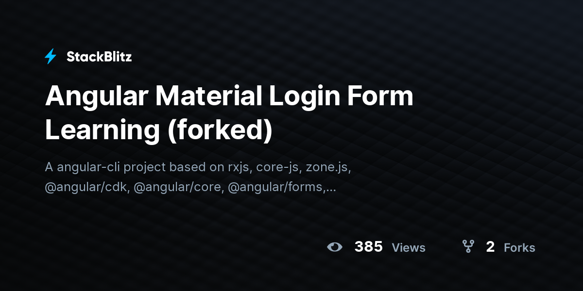 Angular Material Login Form Learning (forked) - StackBlitz
