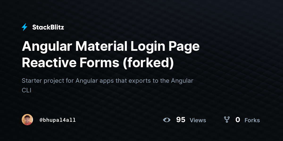 Angular Material Login Page Reactive Forms (forked) - StackBlitz Angular Material Login Page Reactive Forms (forked) - StackBlitz
