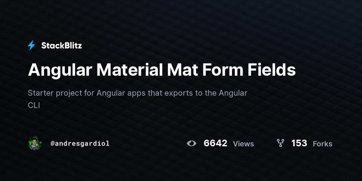 Angular Material Mat Form Fields StackBlitz