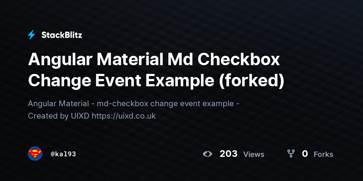 Angular Material Md Checkbox Change Event Example (forked) - StackBlitz Angular Material Md Checkbox Change Event Example (forked) - StackBlitz