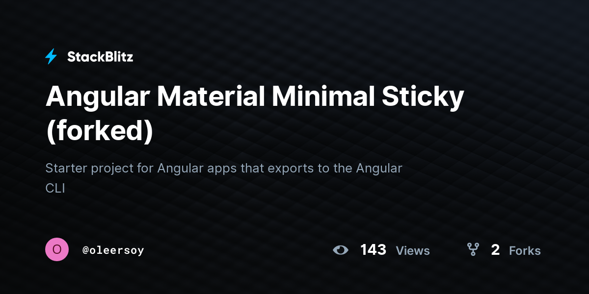 Angular Material Minimal Sticky (forked) - StackBlitz