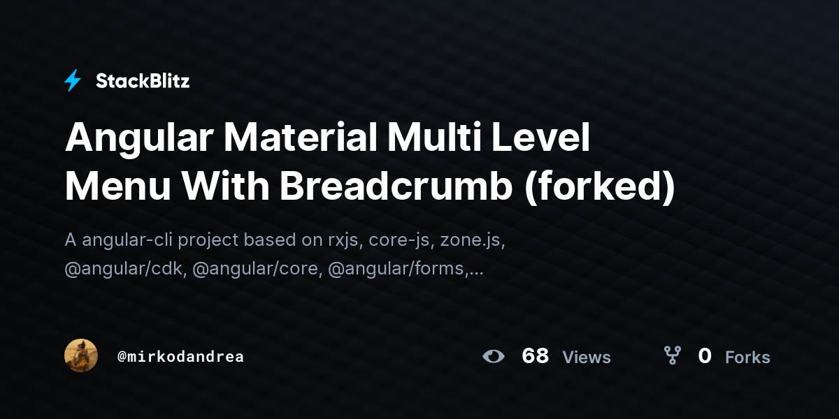 Angular Material Multi Level Menu With Breadcrumb (forked) - StackBlitz