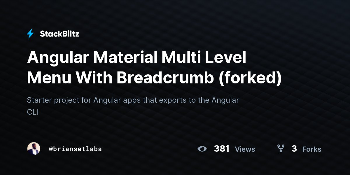 Angular Material Multi Level Menu With Breadcrumb (forked) - StackBlitz