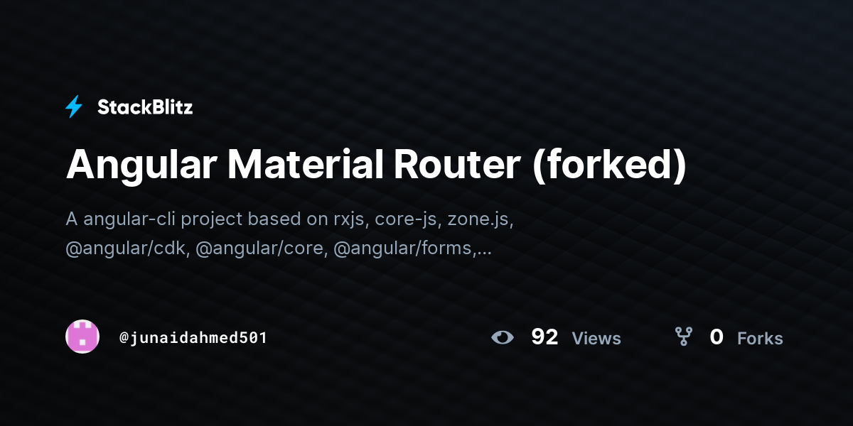 Angular Material Router (forked) - StackBlitz