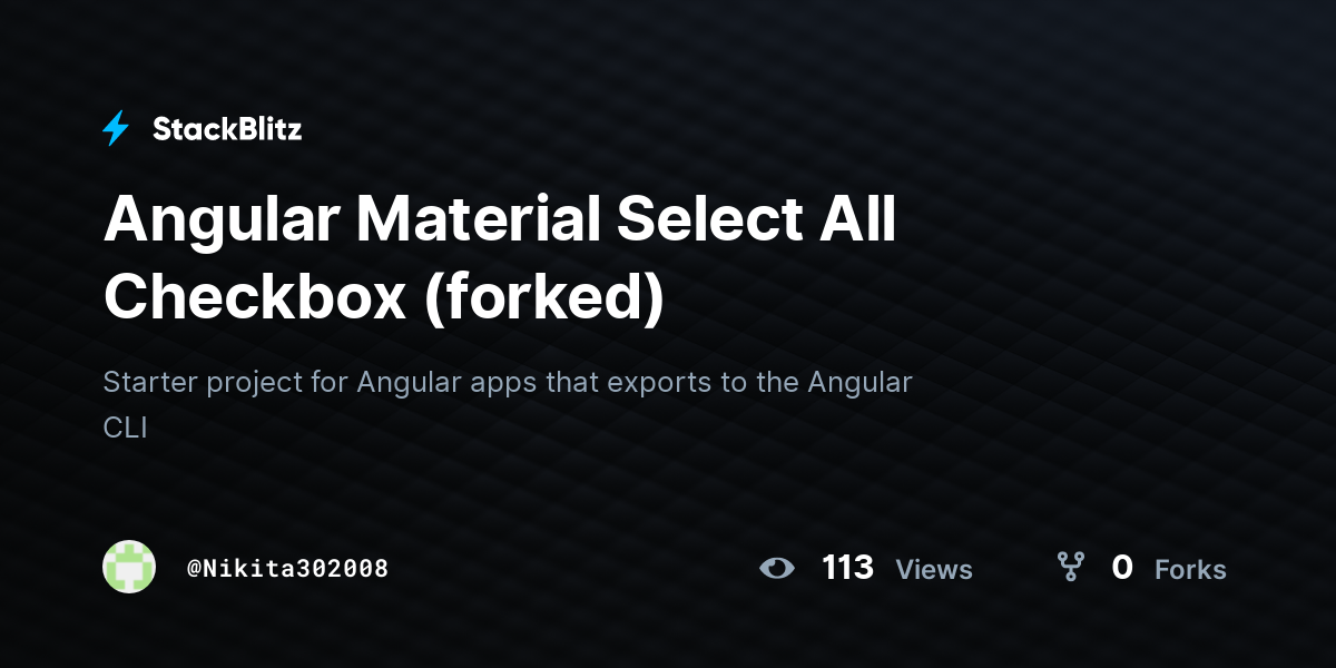 Angular Material Select All Checkbox (forked) - StackBlitz
