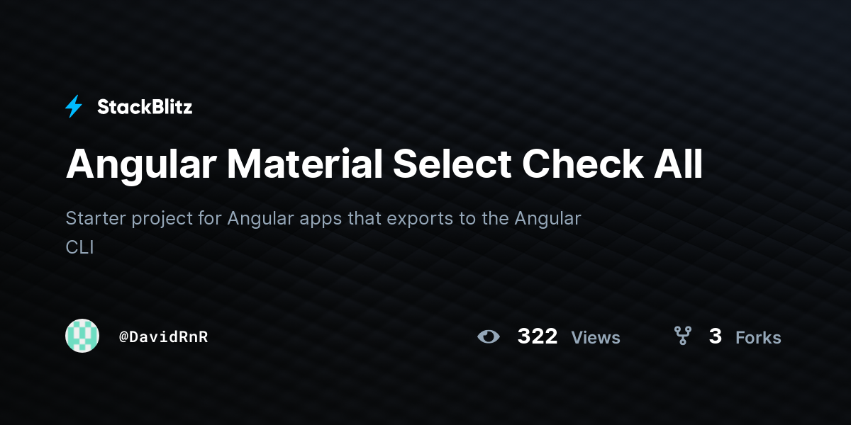 Angular Material Select Check All - StackBlitz