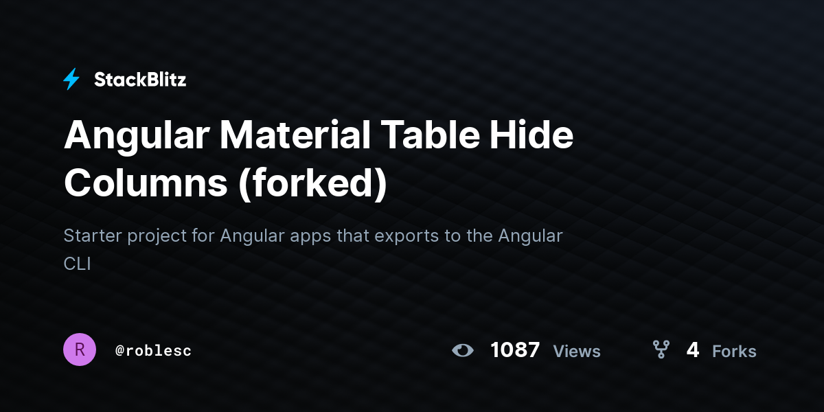 Angular Material Table Hide Columns (forked) - StackBlitz